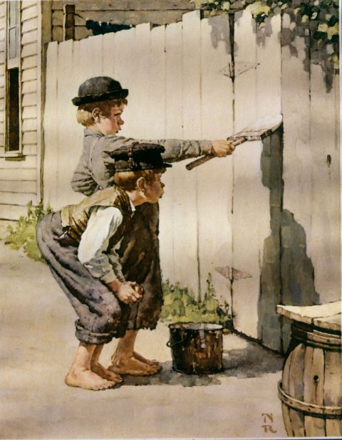 Tom Sawyer Whitewashing the Fence - Norman Rockwell